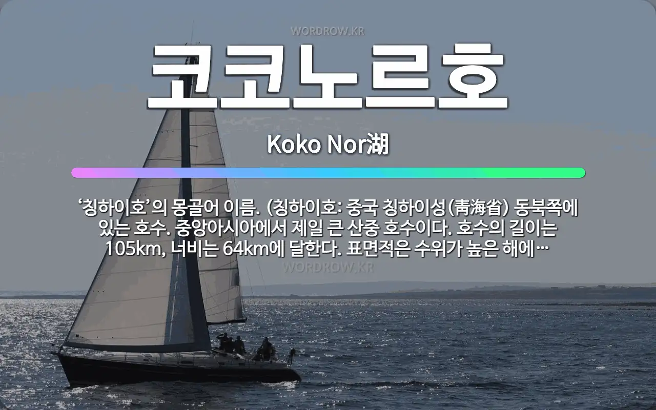 🌟코코노르호: ‘칭하이호’의 몽골어 이름. (칭하이호: 중국 칭하이성(靑海省) 동북쪽에 있는 호수. 중앙아... - 표준국어대사전