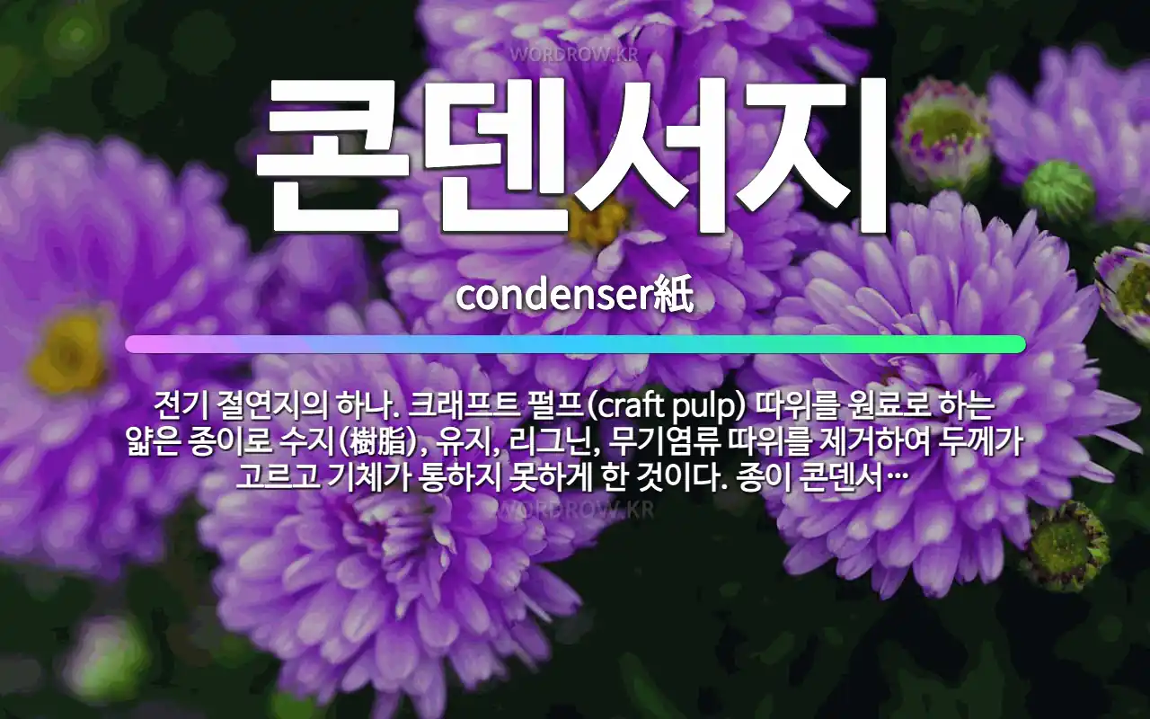 🌟콘덴서지 전기 절연지의 하나 크래프트 펄프craft Pulp 따위를 원료로 하는 얇은 종이로 수지 표준국어대사전