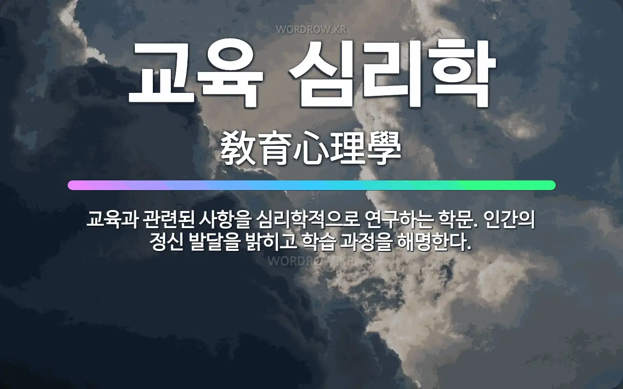 🌟교육 심리학 교육과 관련된 사항을 심리학적으로 연구하는 학문 인간의 정신 발달을 밝히고 학습 과정을 표준국어대사전