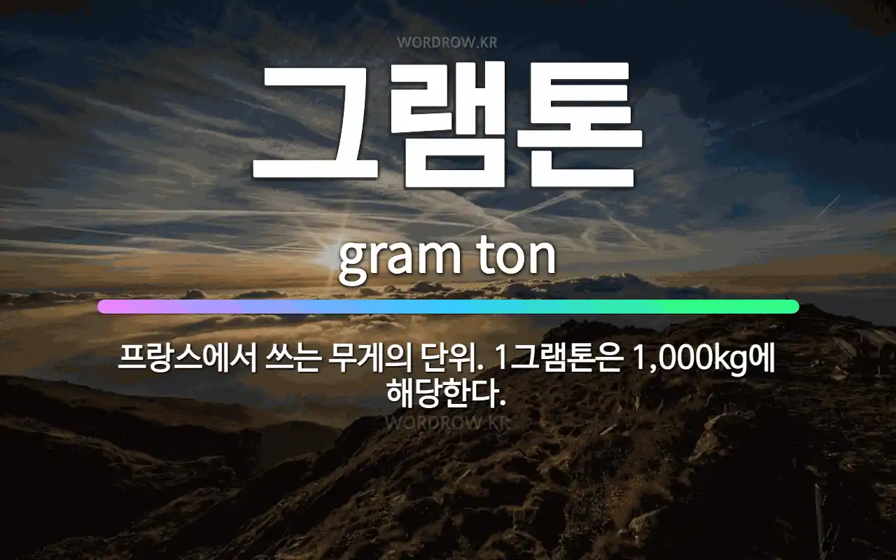 🌟그램톤: 프랑스에서 쓰는 무게의 단위. 1그램톤은 1,000kg에 해당한다. - 표준국어대사전
