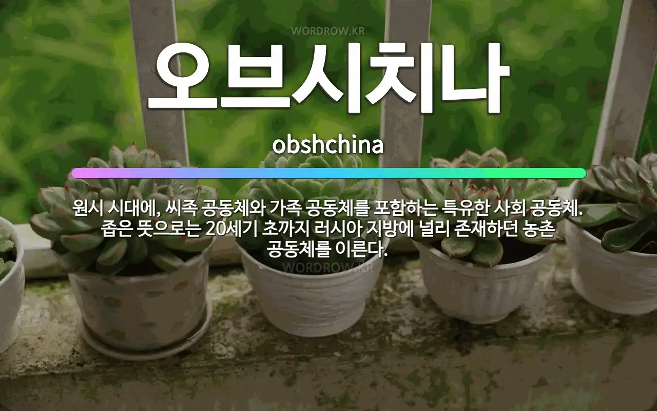 🌟오브시치나: 원시 시대에, 씨족 공동체와 가족 공동체를 포함하는 특유한 사회 공동체. 좁은 뜻으로는 20... - 표준국어대사전