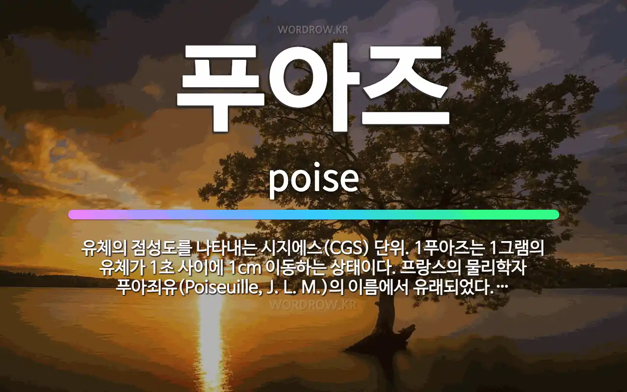 🌟푸아즈: 유체의 점성도를 나타내는 시지에스(CGS) 단위. 1푸아즈는 1그램의 유체가 1초 사이에 1cm... - 표준국어대사전