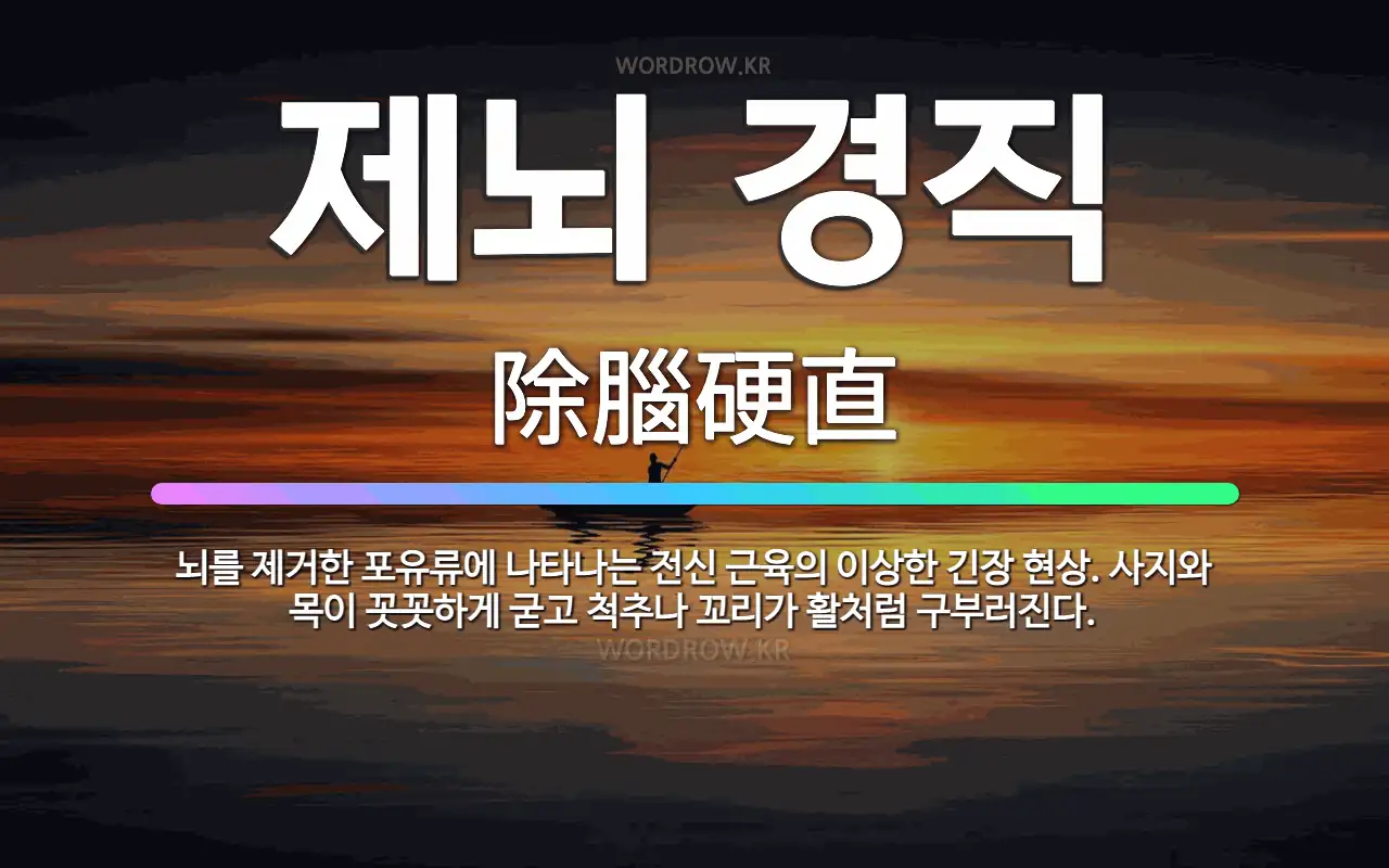 🌟제뇌 경직 뇌를 제거한 포유류에 나타나는 전신 근육의 이상한 긴장 현상 사지와 목이 꼿꼿하게 굳고 척 표준국어대사전