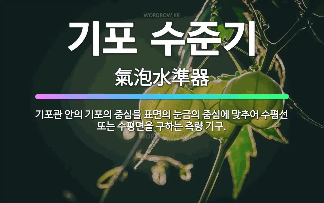 🌟기포 수준기 기포관 안의 기포의 중심을 표면의 눈금의 중심에 맞추어 수평선 또는 수평면을 구하는 측량 기구 표준국어대사전