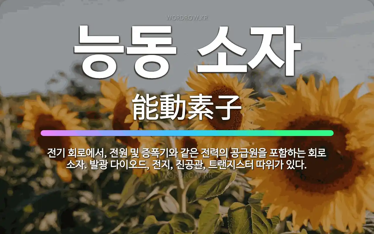 🌟능동 소자 전기 회로에서 전원 및 증폭기와 같은 전력의 공급원을 포함하는 회로 소자 발광 다이오드 표준국어대사전